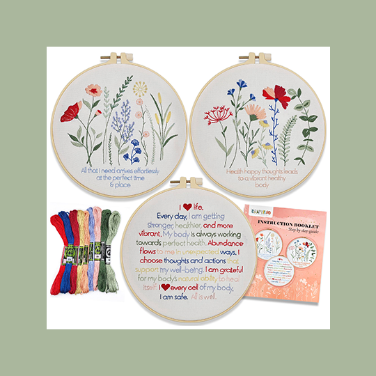 Floral Embroidery Kit – Stamped Designs for Beginners & Adults – Craftiloo