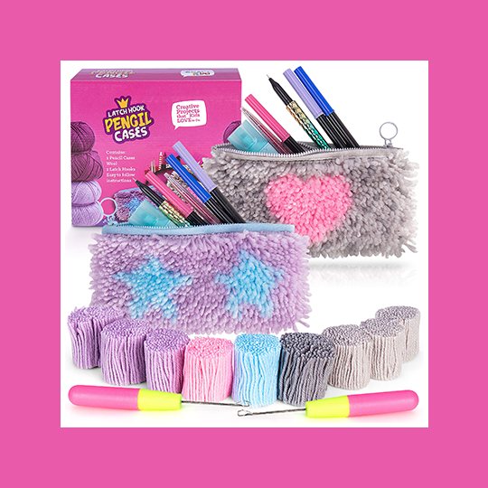 DIY 2 Rug Pencil Cases Latch Hook Kit – Sewing Set for Kids (Ages 8-12 ...